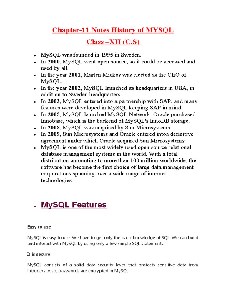 Chapter-11 Mysql History | Download Free PDF | My Sql | Databases