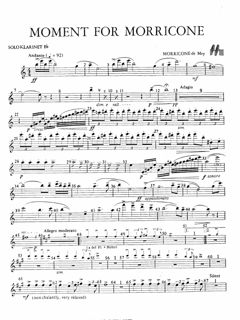 Clarinete solista-Moment-for-Morricone-Johan-de-Mey (Arrastrado) | PDF
