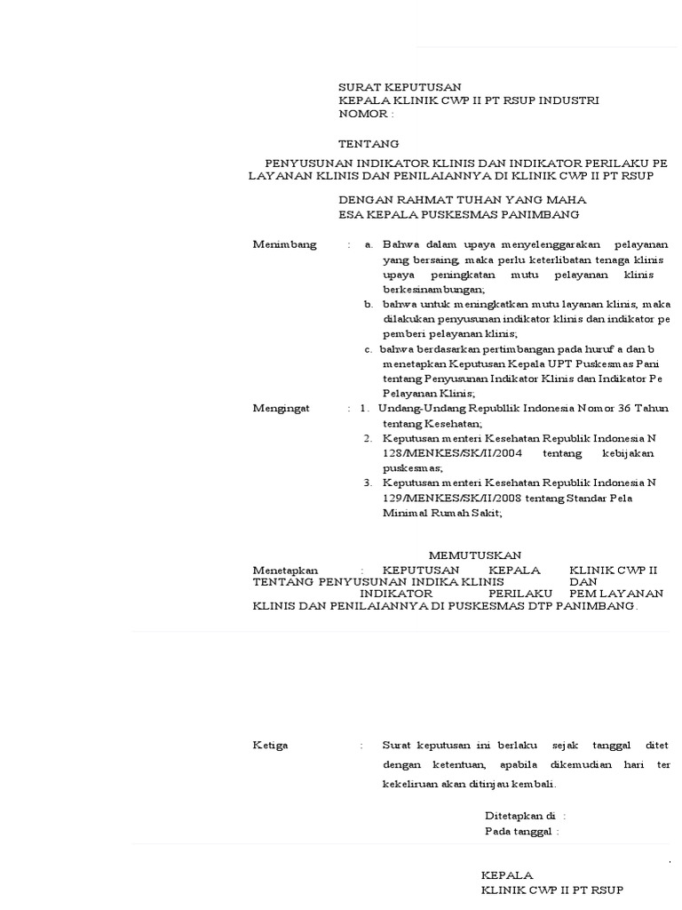 PDF SK Penyusunan Indikator Klinis Dan Indikator Perilaku Pemberi ...