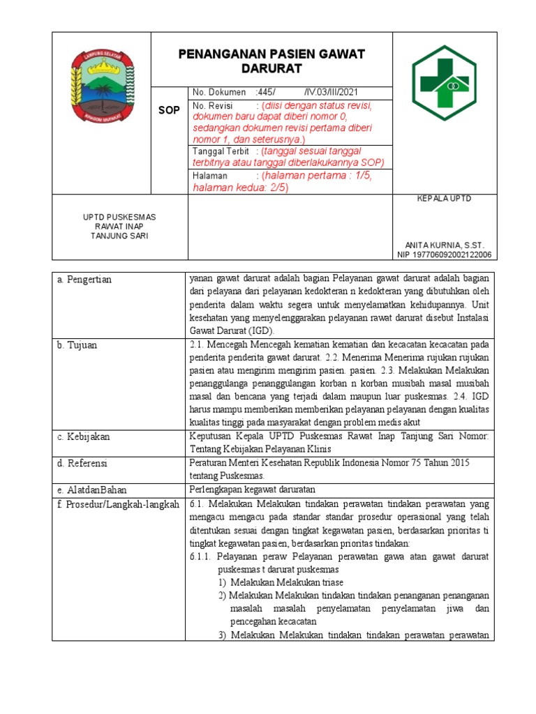 Sop Gawat Darurat | PDF