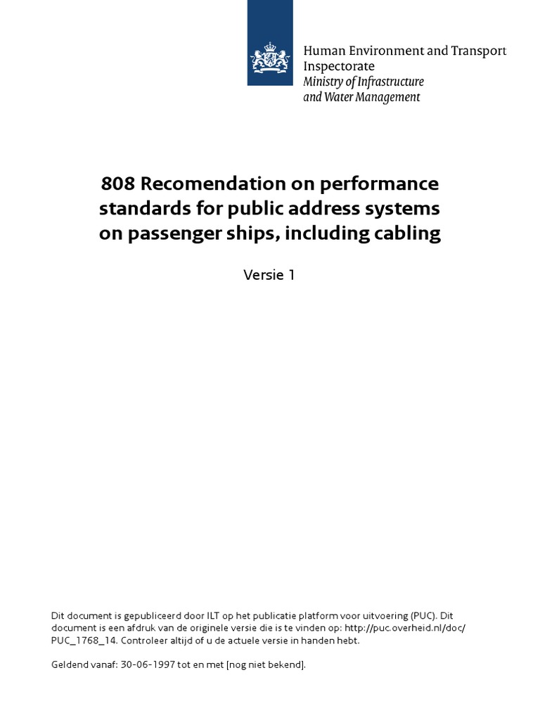 808 Recomendation On Performance Standards For Public Address Systems ...