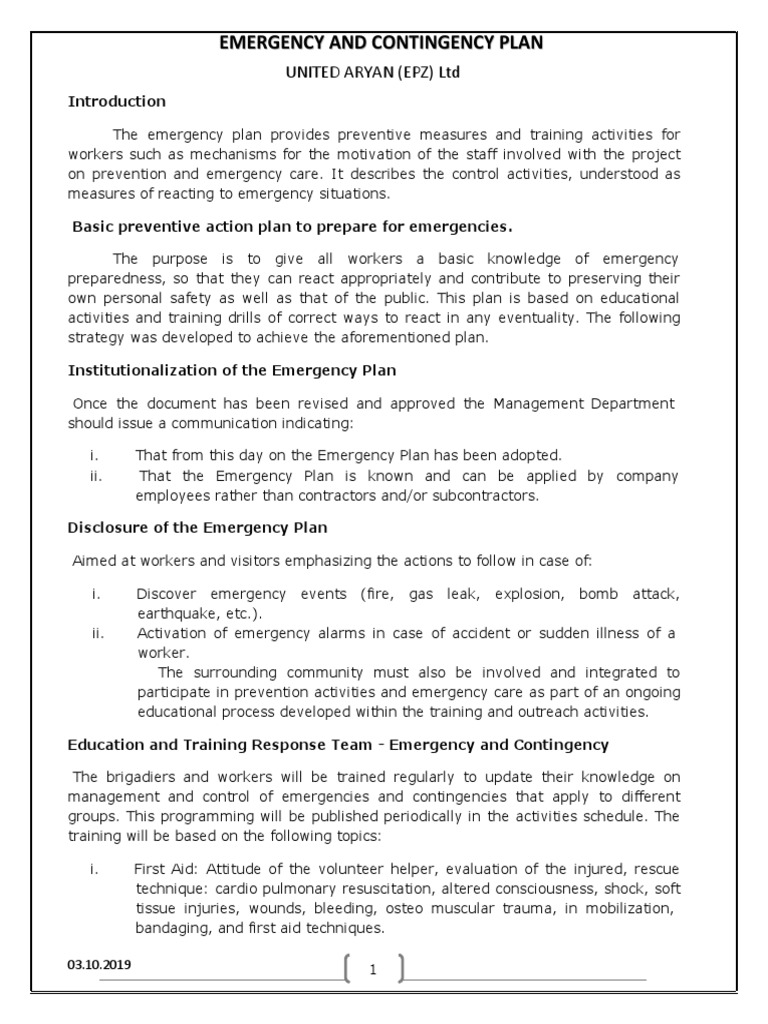 Emergency and Contingency Plan - UAL | PDF | Emergency Management ...