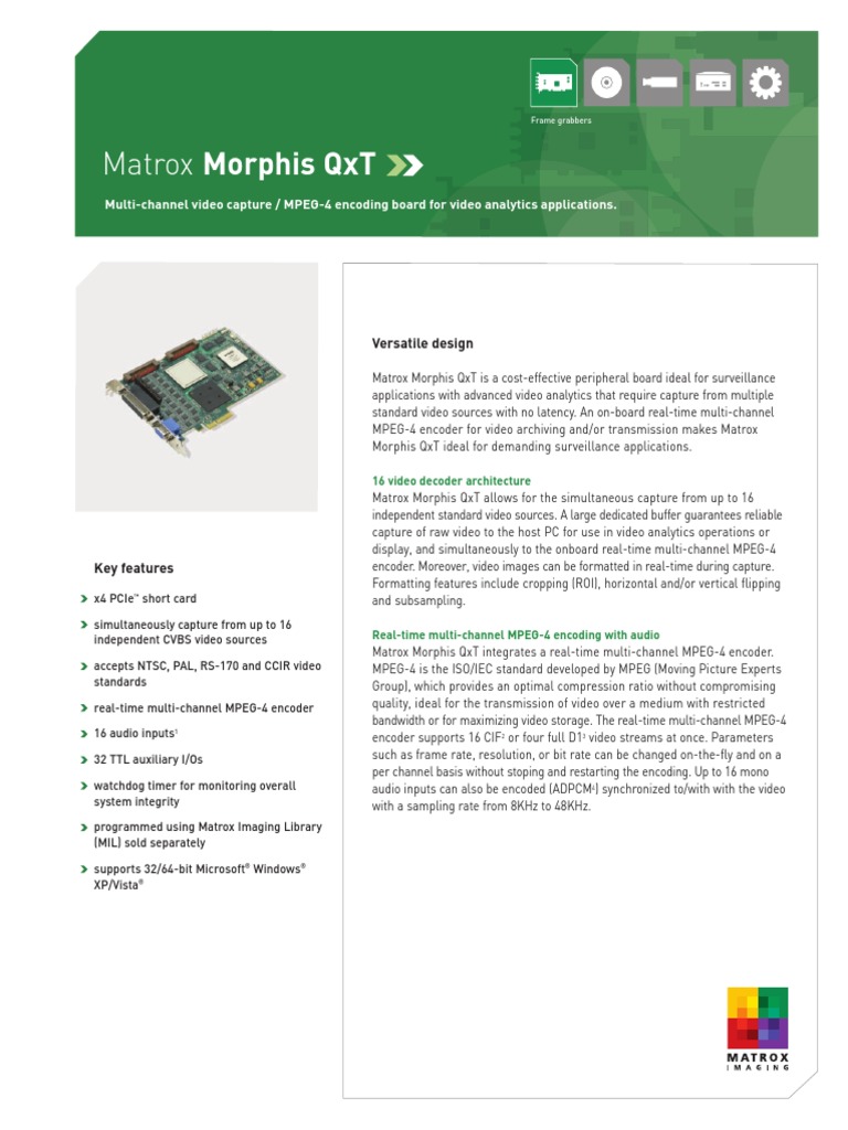 Matrox Morphis QXT: Multi-Channel Video Capture / Mpeg-4 Encoding Board ...