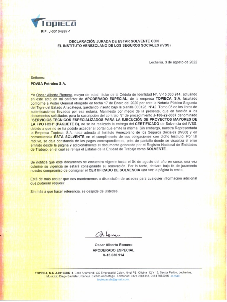 Declaración Jurada Expli. Solvencia Ivss | PDF