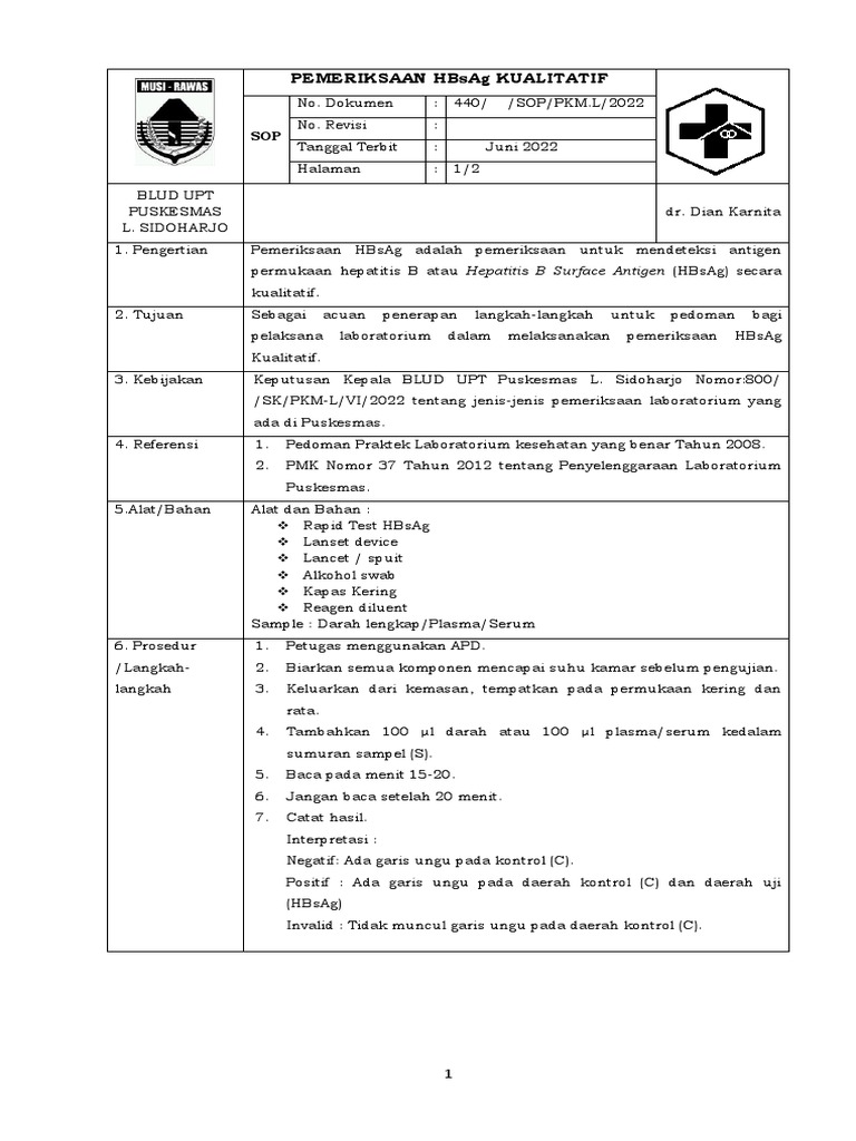 SOP PEMERIKSAAN RDT HbsAg | PDF