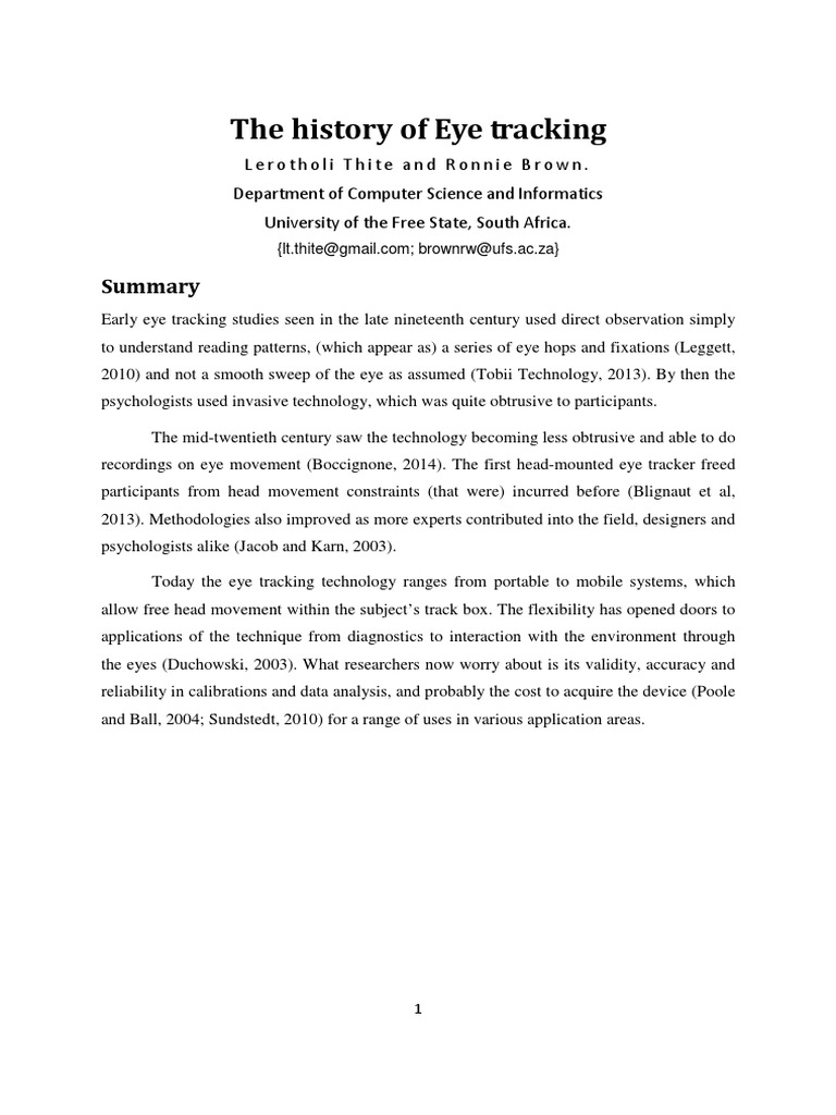 History of Eye Tracking Technology | PDF | Vision | Eye