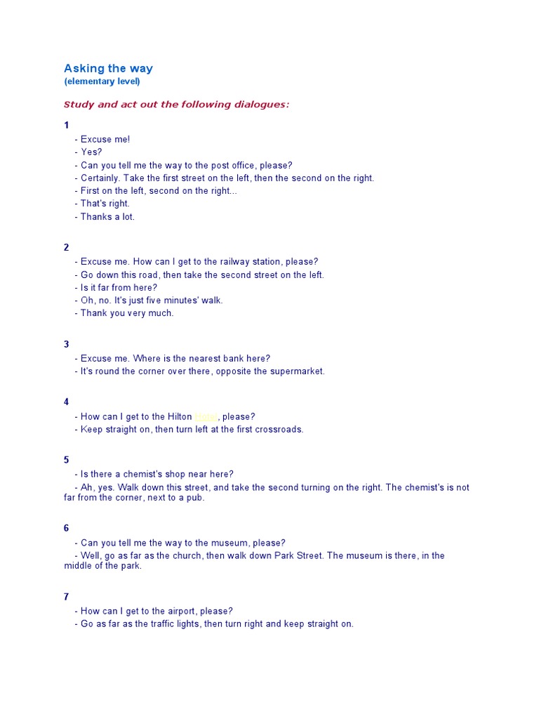 Asking the Way: Dialogues and Exercises | PDF