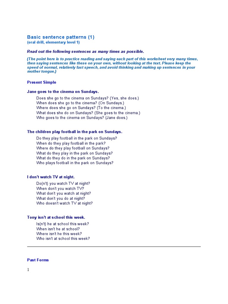 Basic sentence patterns 2 - worksheet | PDF | Lunch | Coffeehouse