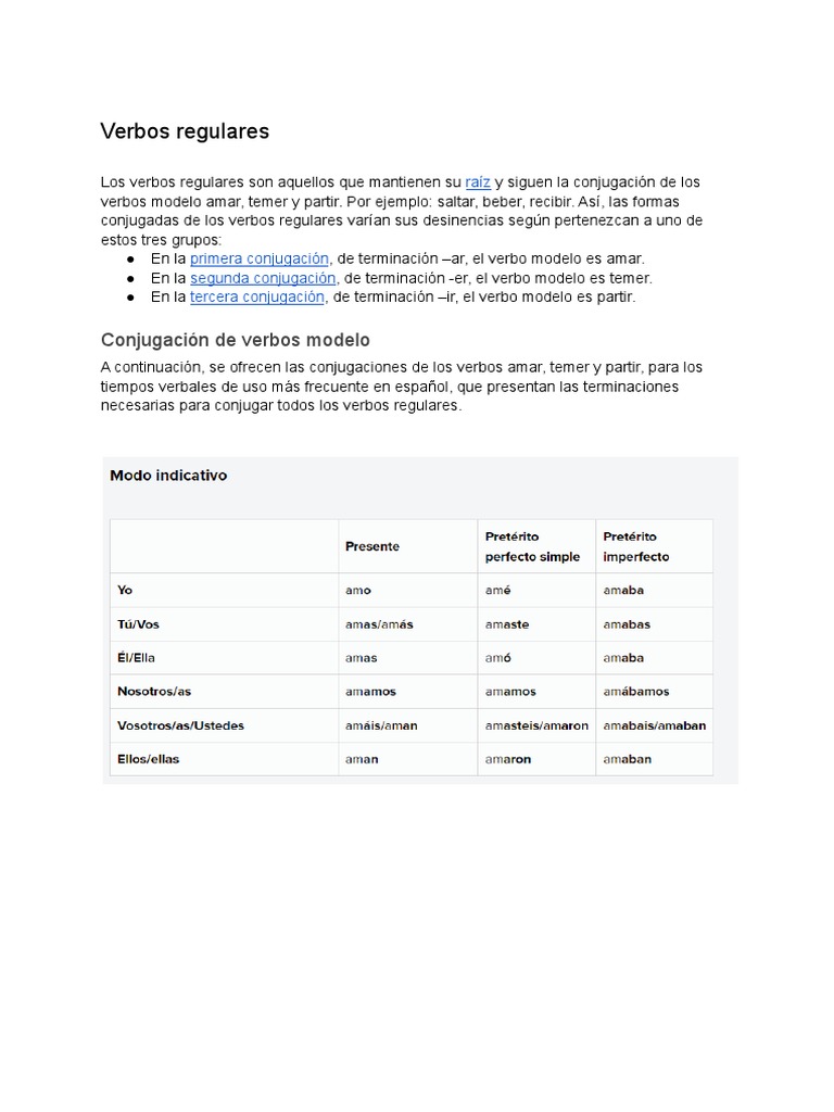 Verbos Regulares en Español | PDF