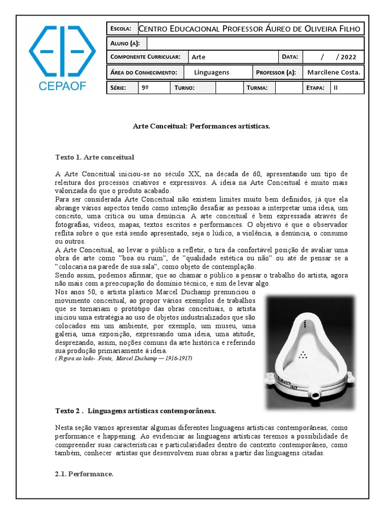 Atividade - Sábado Letivo III - Arte - 9º Ano MAT. e VESP. - MARCILENE ...