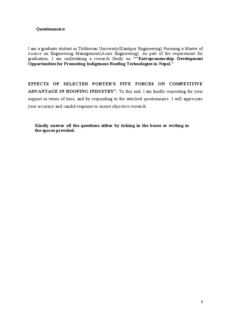 Questionnaire | PDF | Competitive Advantage | Profit (Economics)