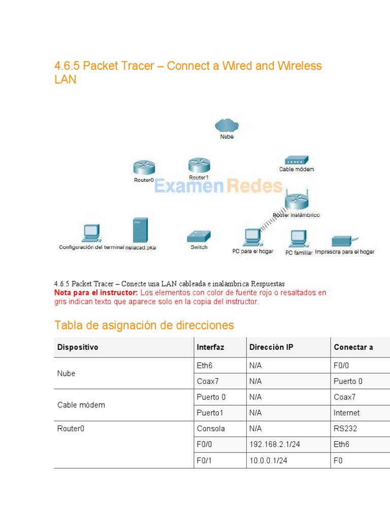 4.6.5 Packet Tracer - Connect A Wired and Wireless LAN | PDF | Enrutador (Computación ...