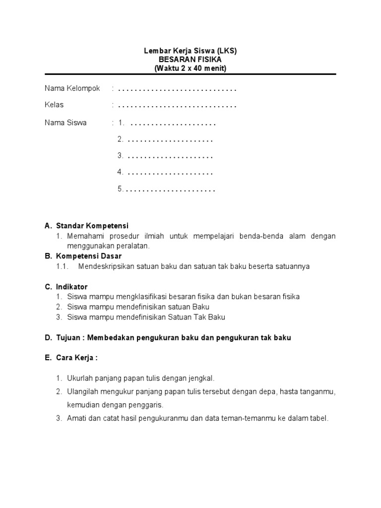 LKS Satuan Baku & Tak Baku | PDF