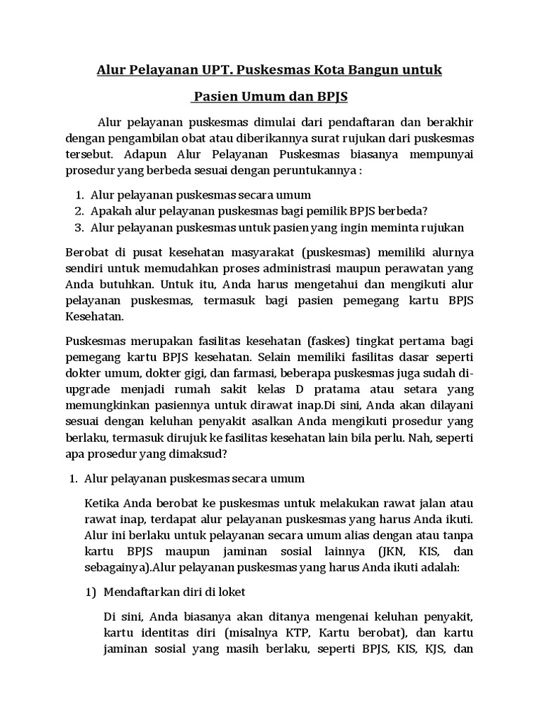Alur Pelayanan Puskesmas Kota Bangun Untuk Pasien Umum Dan Bpjs Pdf