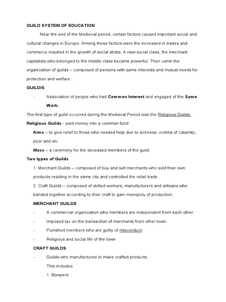 1 Guild System Education | PDF | Guild | Economies