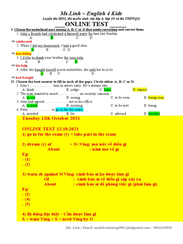 English 4 Kids Online Test | PDF