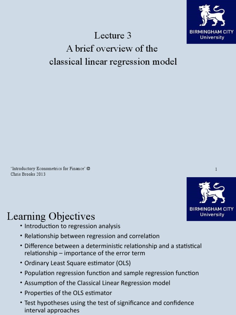 Lecture 3 Classical Linear Regression Model | PDF | Regression Analysis ...