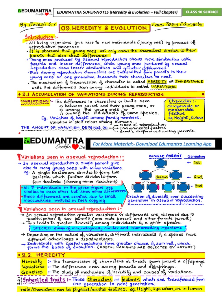 CH No.9 Heredity and Evolution Edumantra Super Notes | PDF