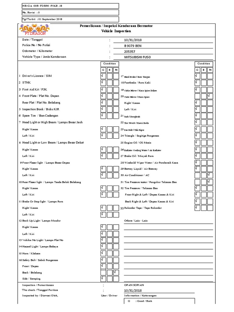 Pemeriksaan / Inspeksi Kendaraan Bermotor | PDF | Transport ...