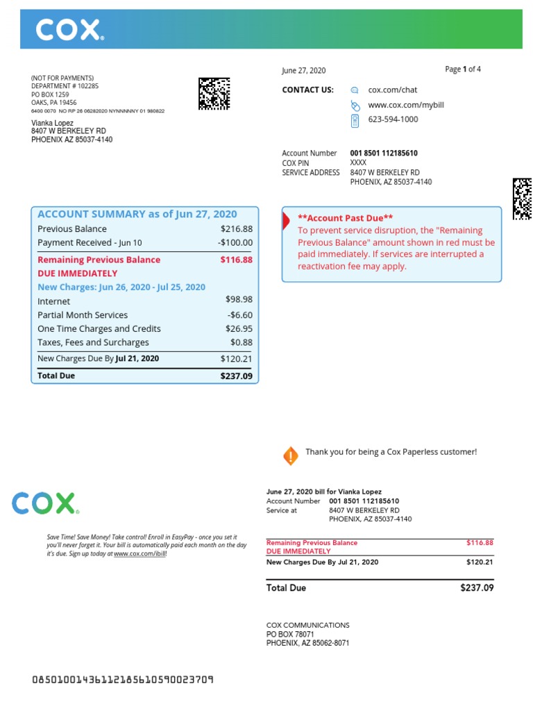 Understanding a Cox Communications Bill for Internet and Television ...