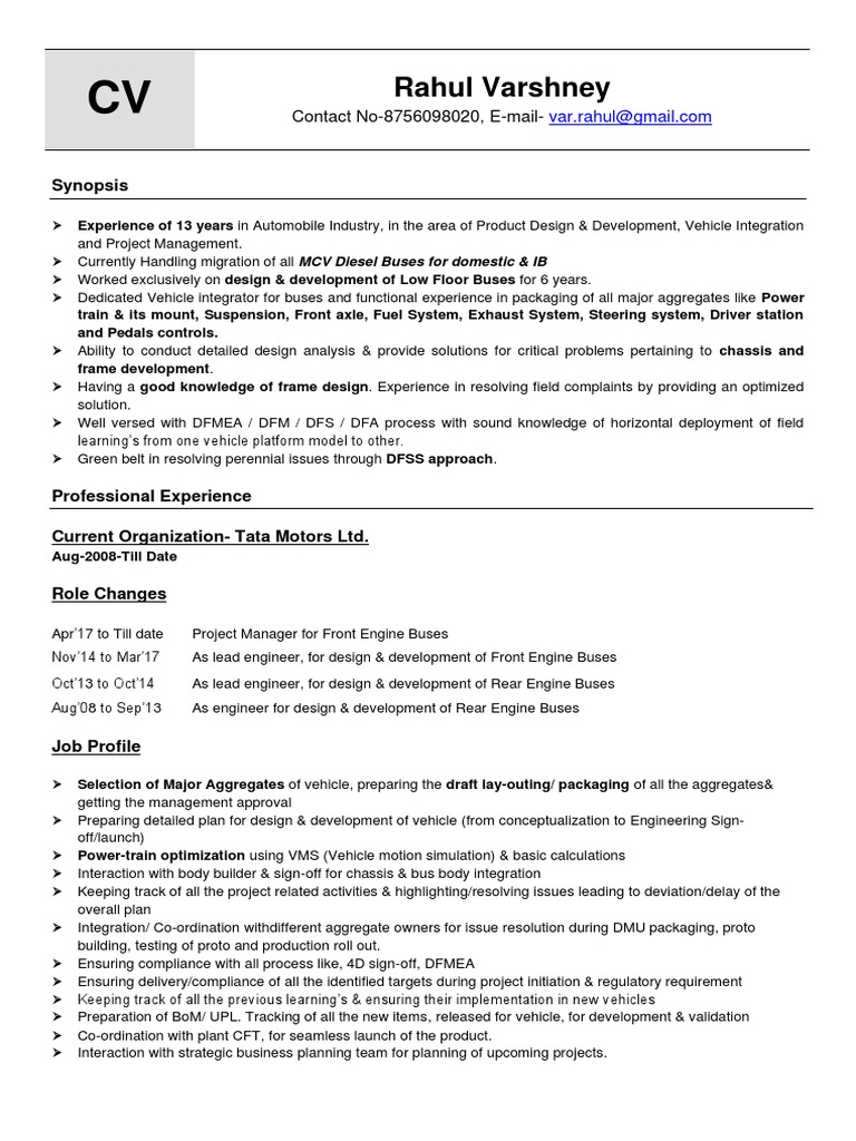 Rahul Varshney: Automotive Project Manager CV | PDF | Bus | Engines