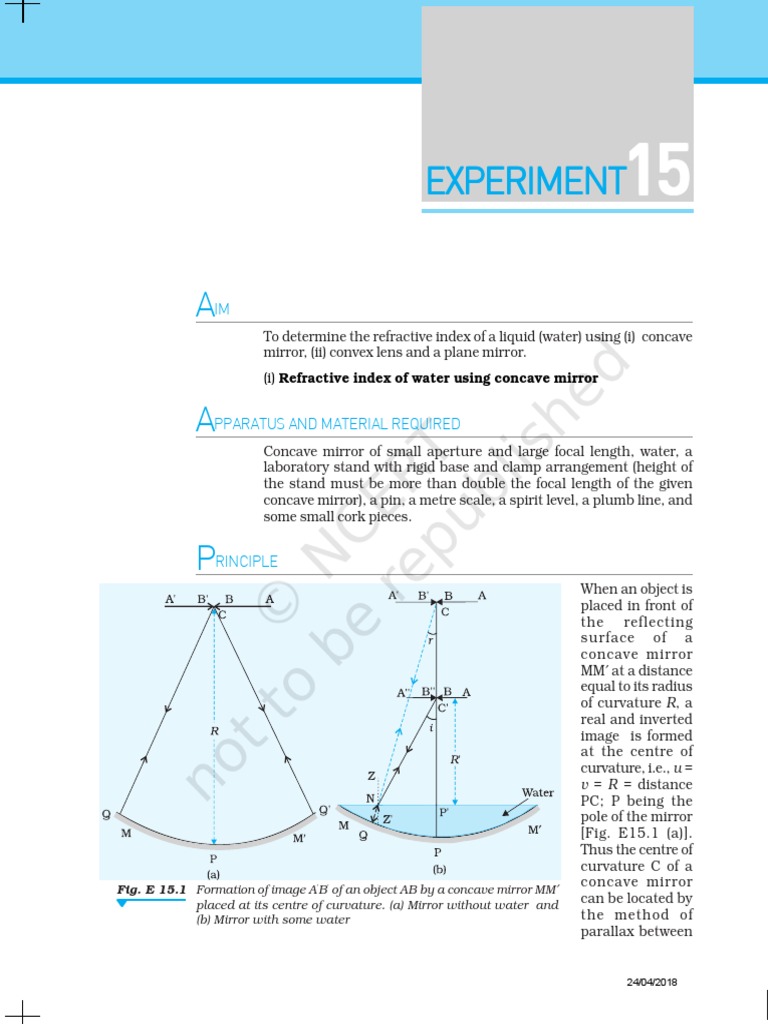 Class 12th Physics Lab Manual Experiment 15 | PDF | Mirror | Refractive ...