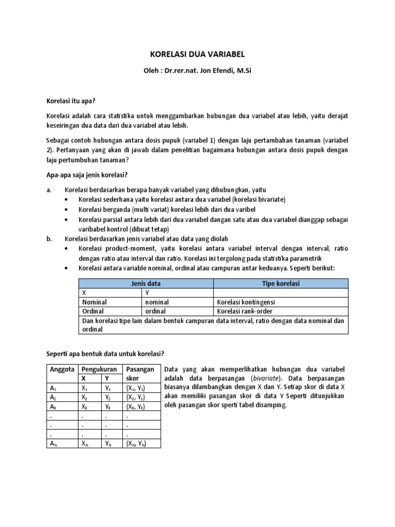 Panduan Korelasi Dua Variabel dalam Statistik | PDF