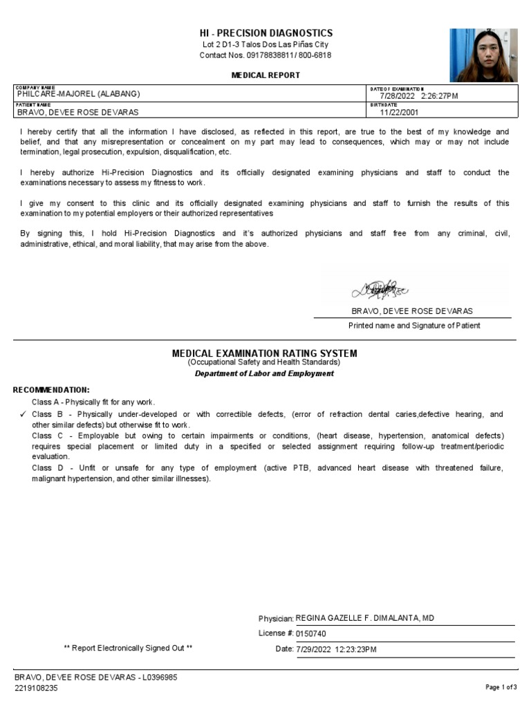 Hi - Precision Diagnostics: Medical Report | PDF | Physical Examination ...