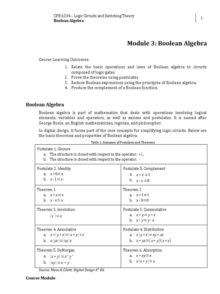 Week 3 - Module 3 Boolean Algebra | PDF | Boolean Algebra | Teaching ...