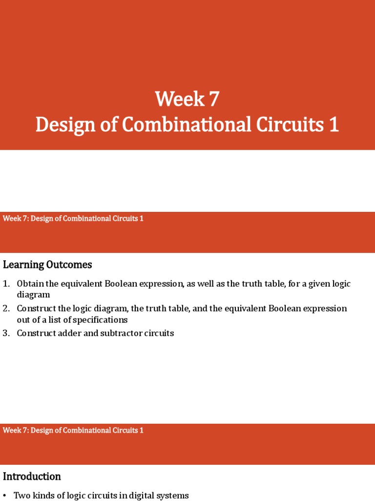 Week 7 - Module 6 Design of Combinational Circuits 1 | PDF