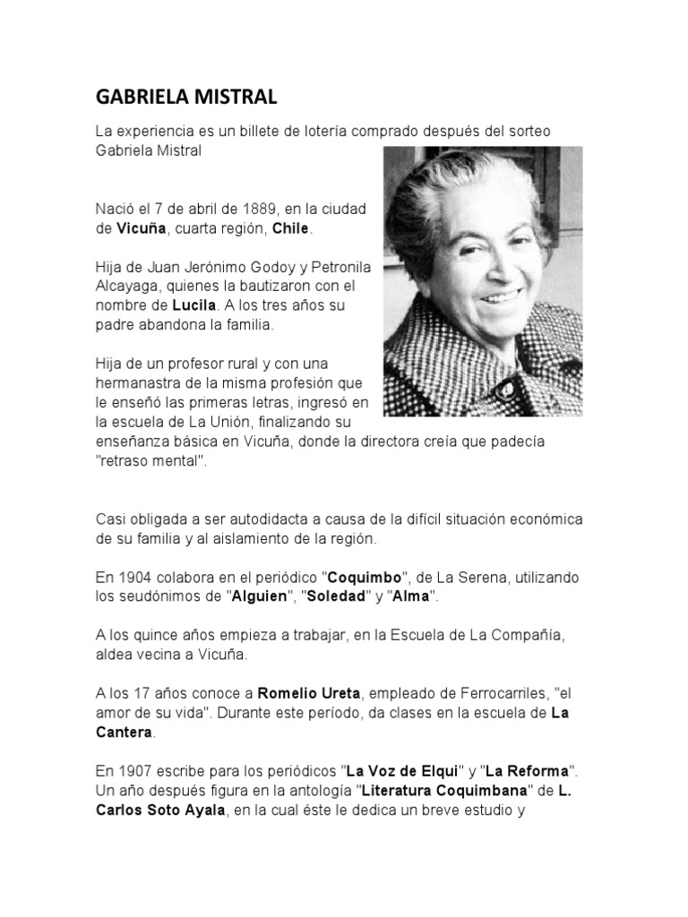 GABRIELA MISTRAL Biografias | PDF