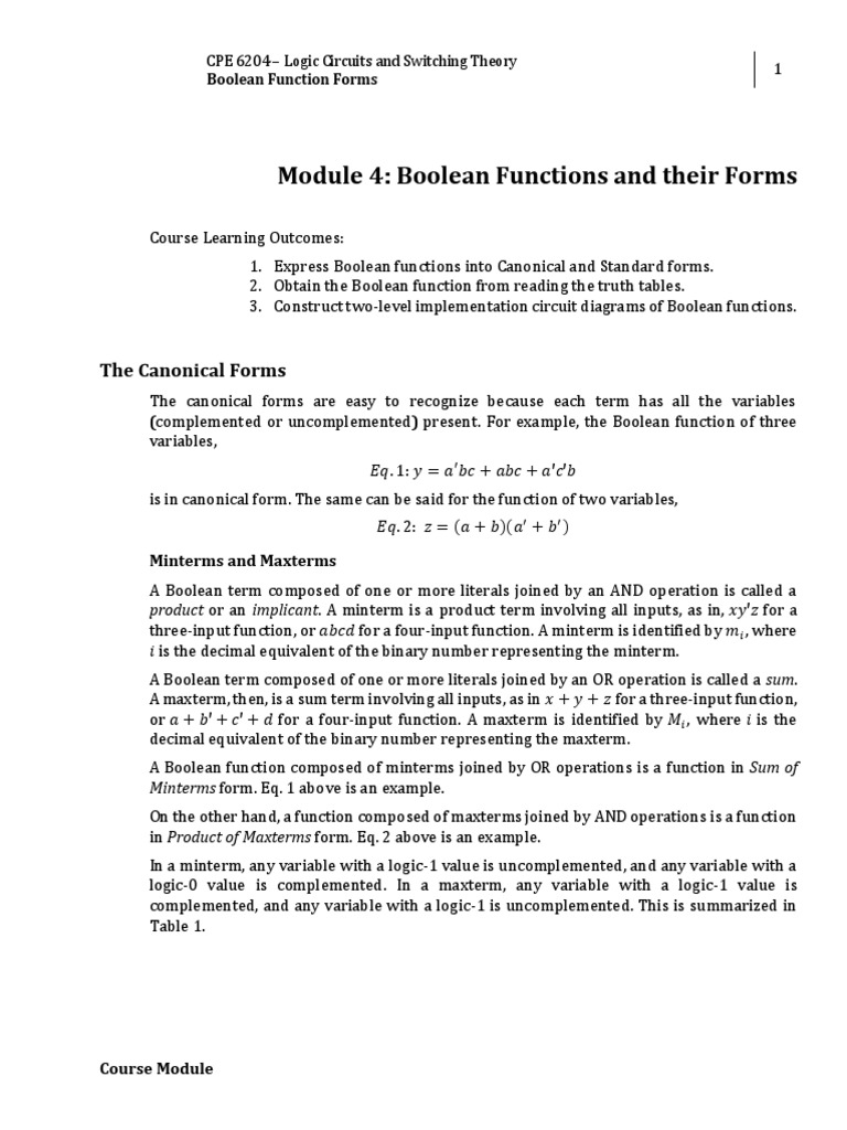 Boolean Functions And Their Forms A Guide To Canonical Standard Sum Of Products And Product
