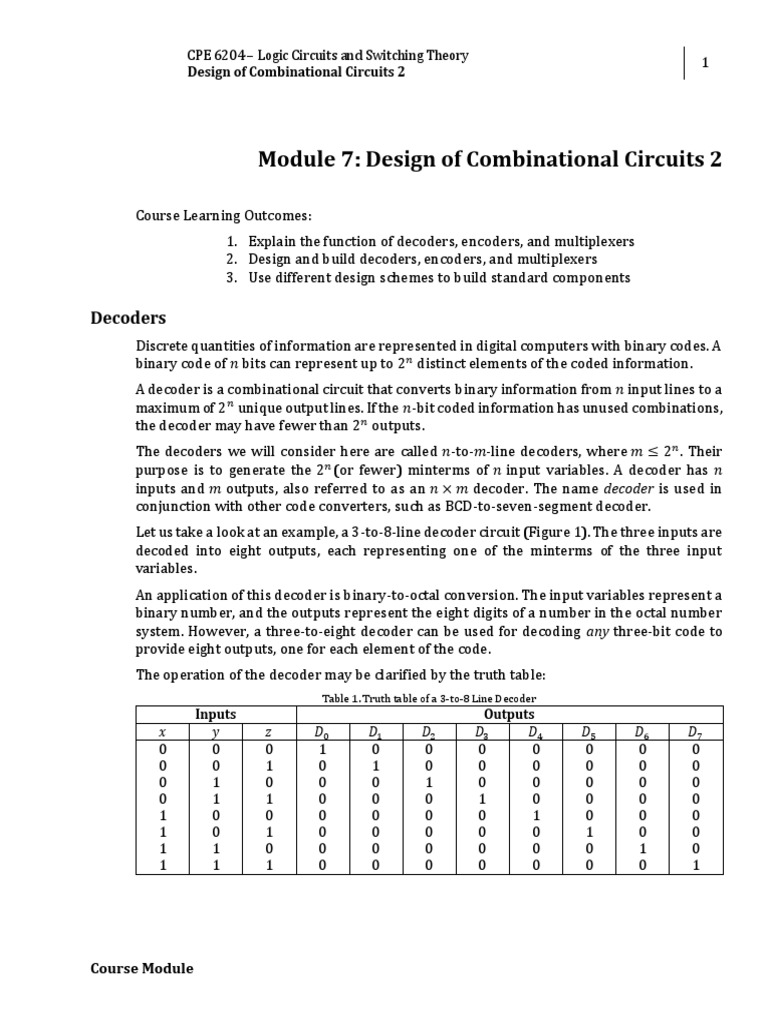 Week 8 - Module 7 Design of Combinational Circuits 2 | PDF | Logic Gate ...