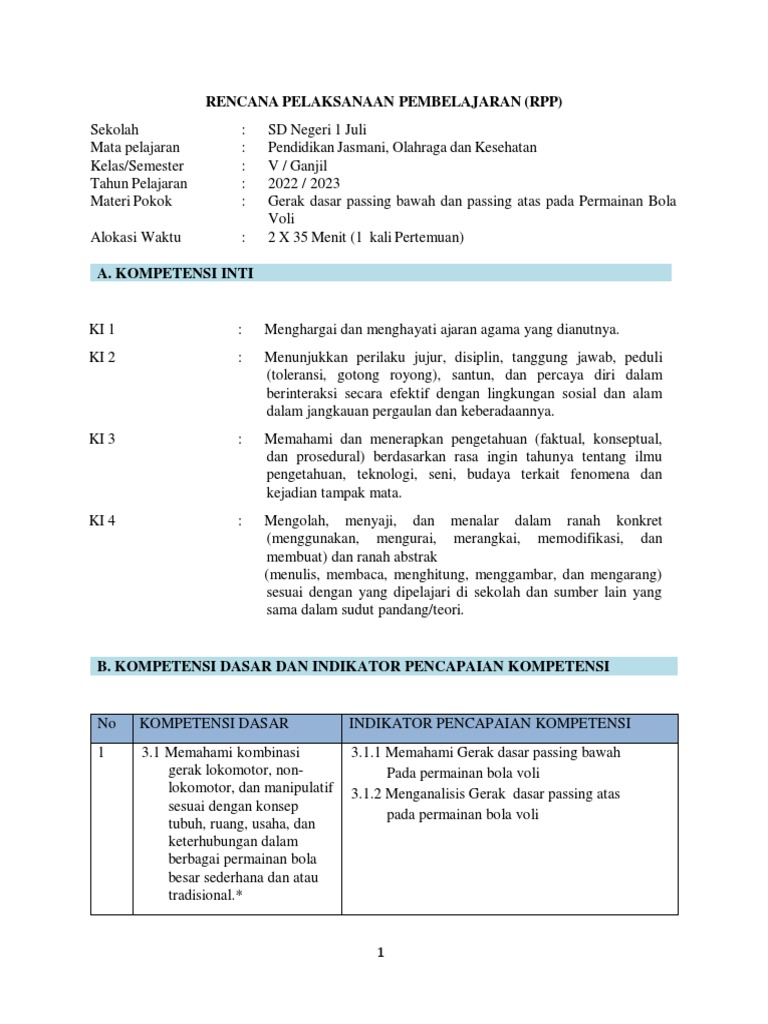 RPP Bola Voli SD PBL | PDF | Sains & Matematika