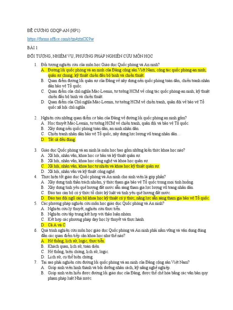 ĐỀ CƯƠNG GDQP | PDF