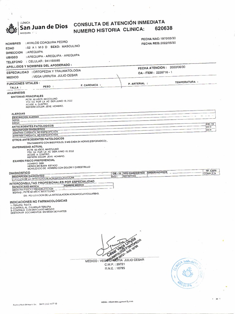 Documentos Hospitalarios Pedro Avalos | PDF