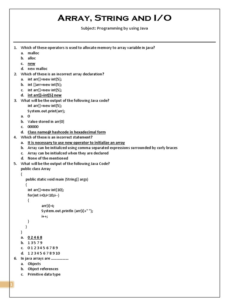 Array String And Io Subject Programming By Using Java Pdf Array 7929