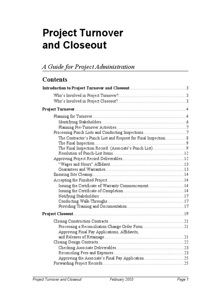 Project Turnover and Closeout | PDF | General Contractor | Construction ...