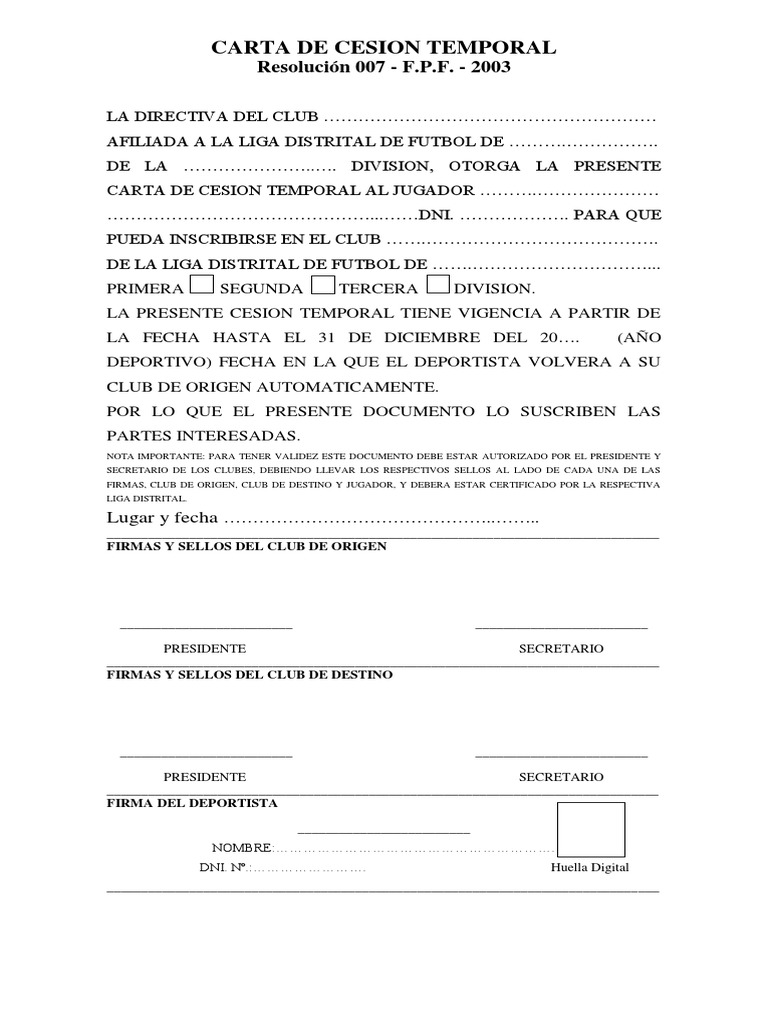 Carta de Cesion Temporal | PDF