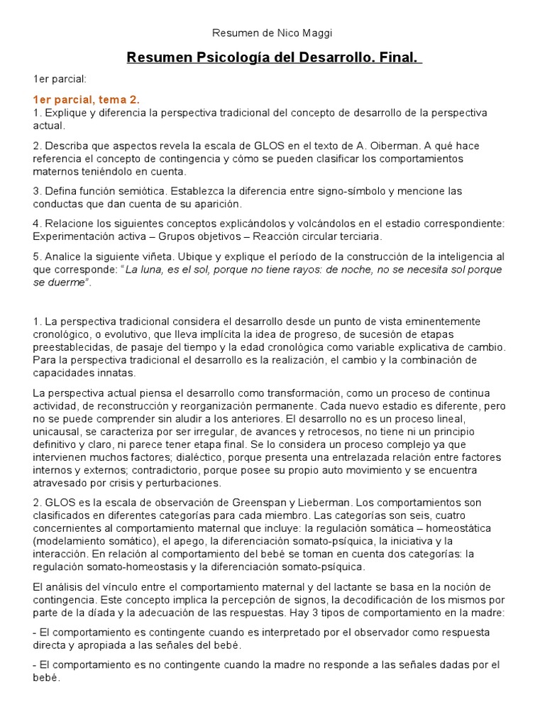 Resumen Psicología Del Desarrollo COMPLETO. | PDF | Sicología | Método científico