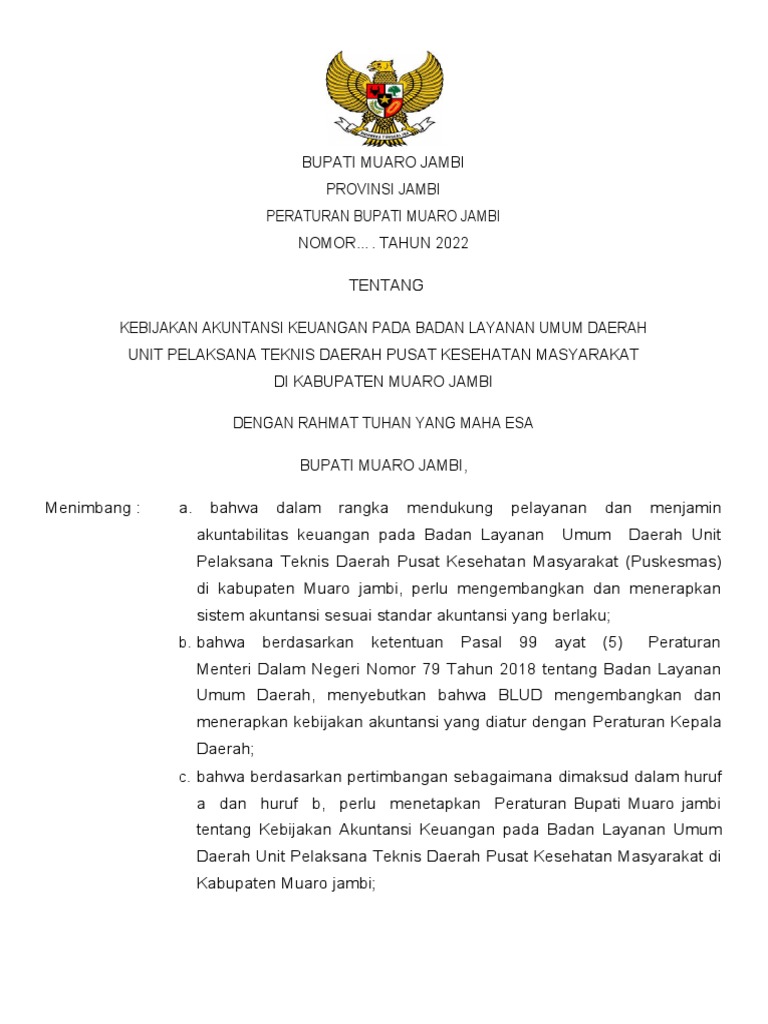 Contoh Perbup Akuntansi Keuangan BLUD-dikonversi | PDF