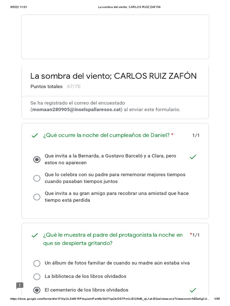 La Sombra Del Viento CARLOS RUIZ ZAFÓN Examen | PDF