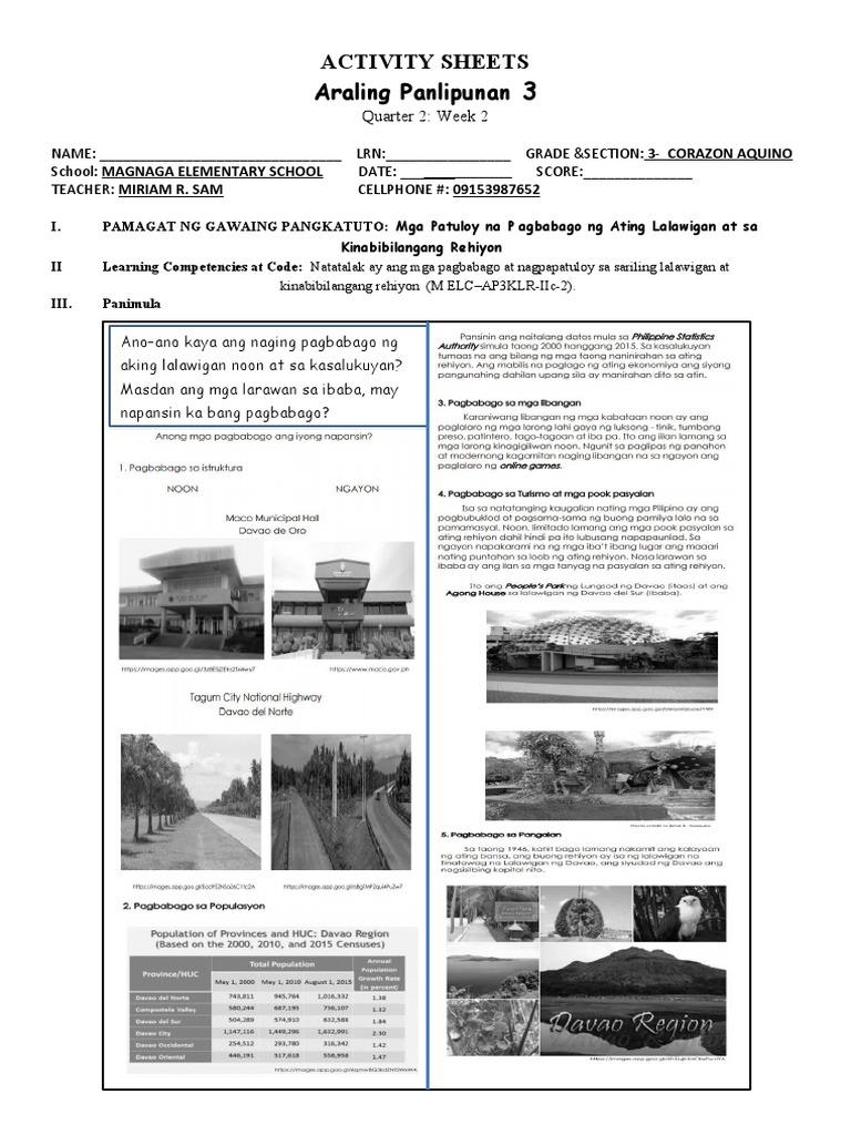 Activity Sheets Week 1 Quarter 2 A.P | PDF