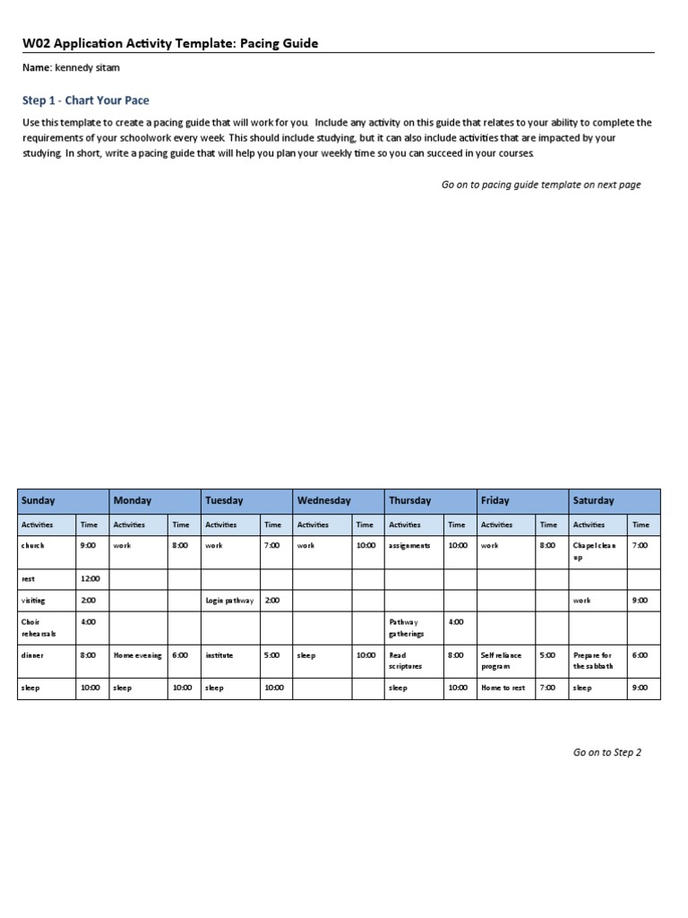 W02 Application Activity Template: Pacing Guide: Step 1 - Chart Your ...