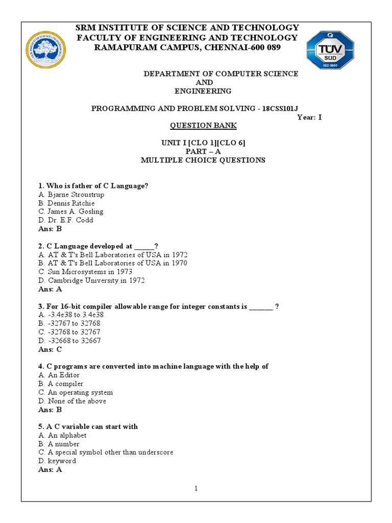 Pps - Question Bank | PDF | Subroutine | Control Flow