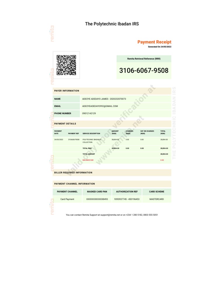 At Io N at Et: The Polytechnic Ibadan IRS | PDF | Receipt | Payments