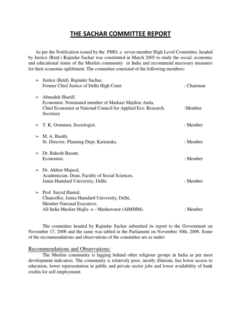 6 The Sachar Committee Report | PDF