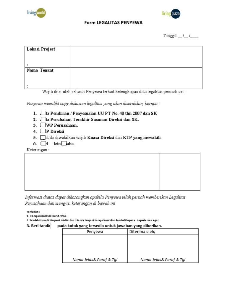 Formulir Legalitas Tenant | PDF