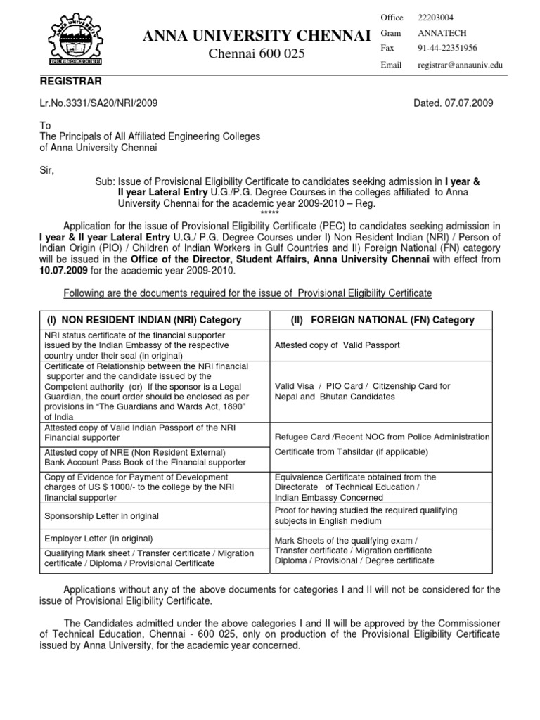 Provisional Eligibility Certificate Process | PDF | Academic ...