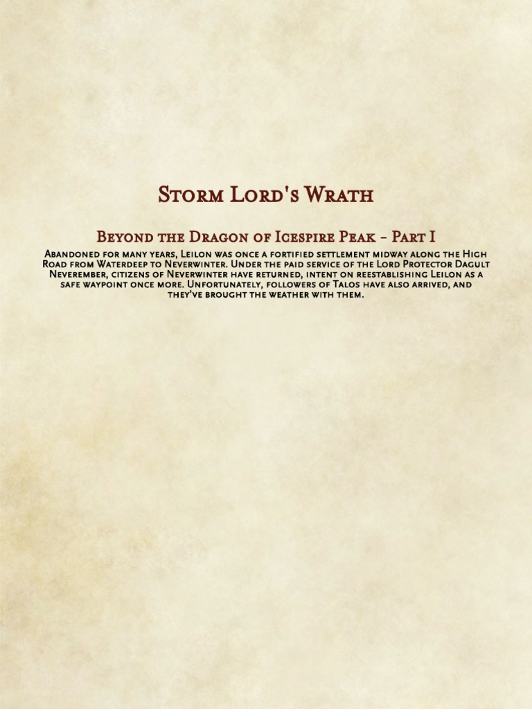 Storm Lord - S Wrath - Beyond The Dragon of Icespire Peak 1 | PDF ...